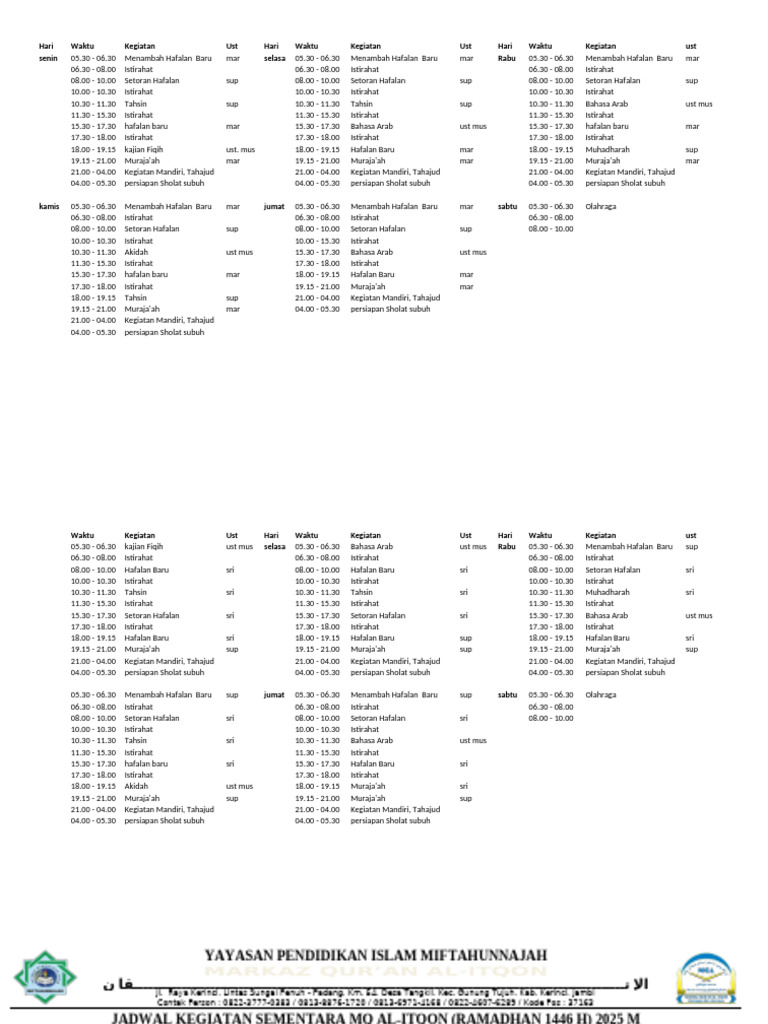 Jadwal Kegiatan MQA Khusus Ramadhan 2025 | PDF