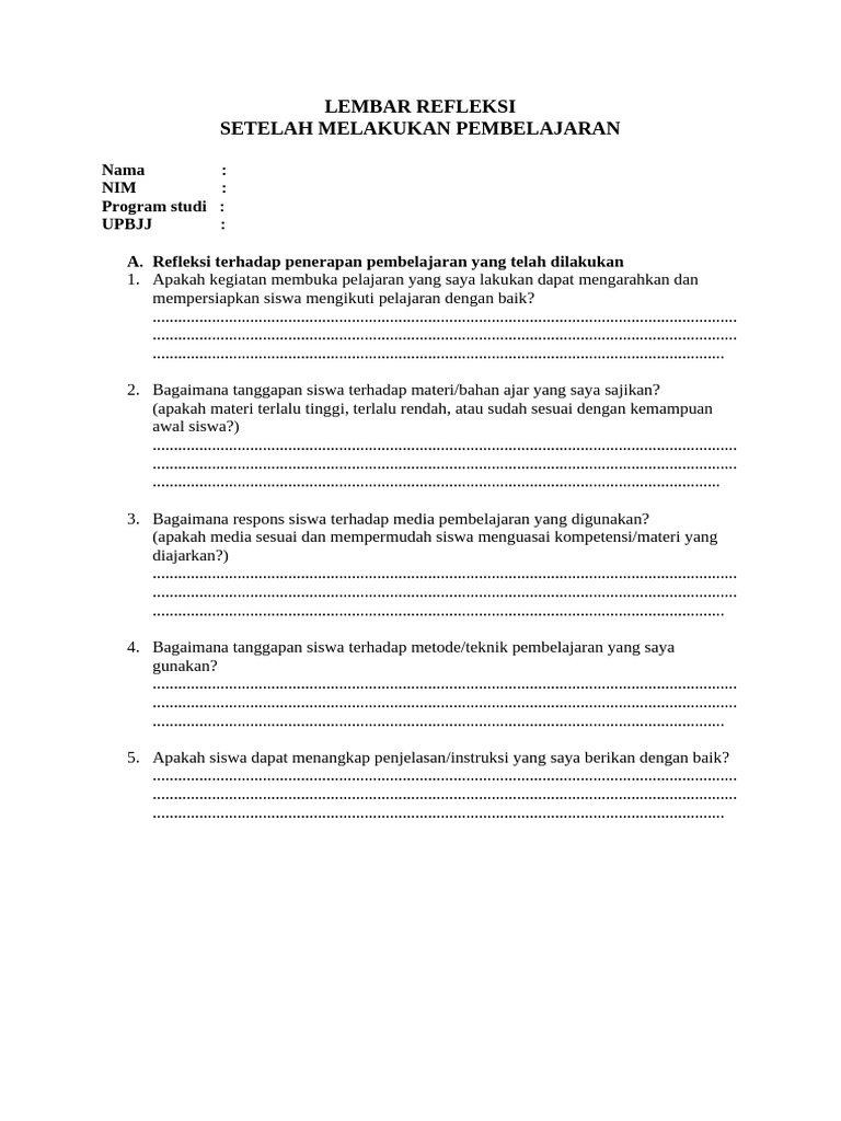 LEMBAR REFLEKSI | PDF