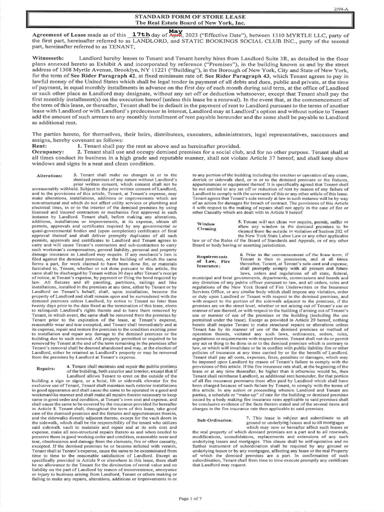 1308 Myrtle Static Bookings Lease Fully Executed | PDF