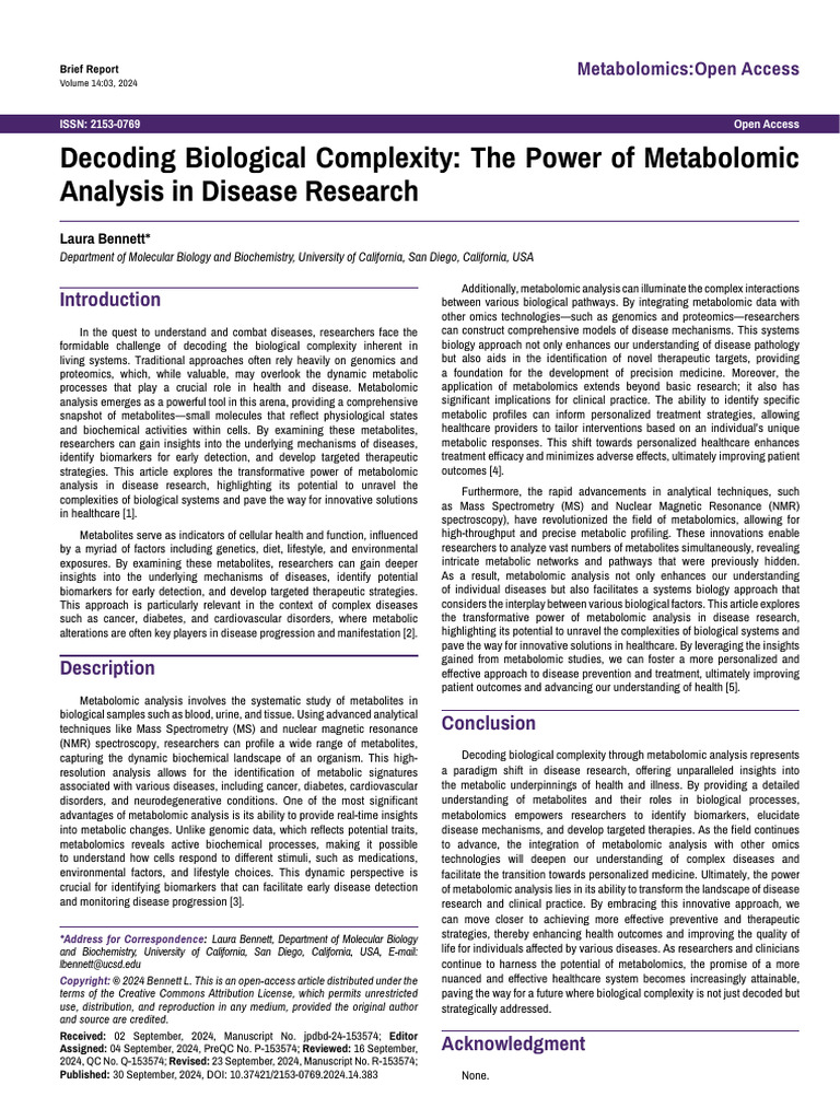 Decoding Biological Complexity the Power of Metabolomic Analysis in ...
