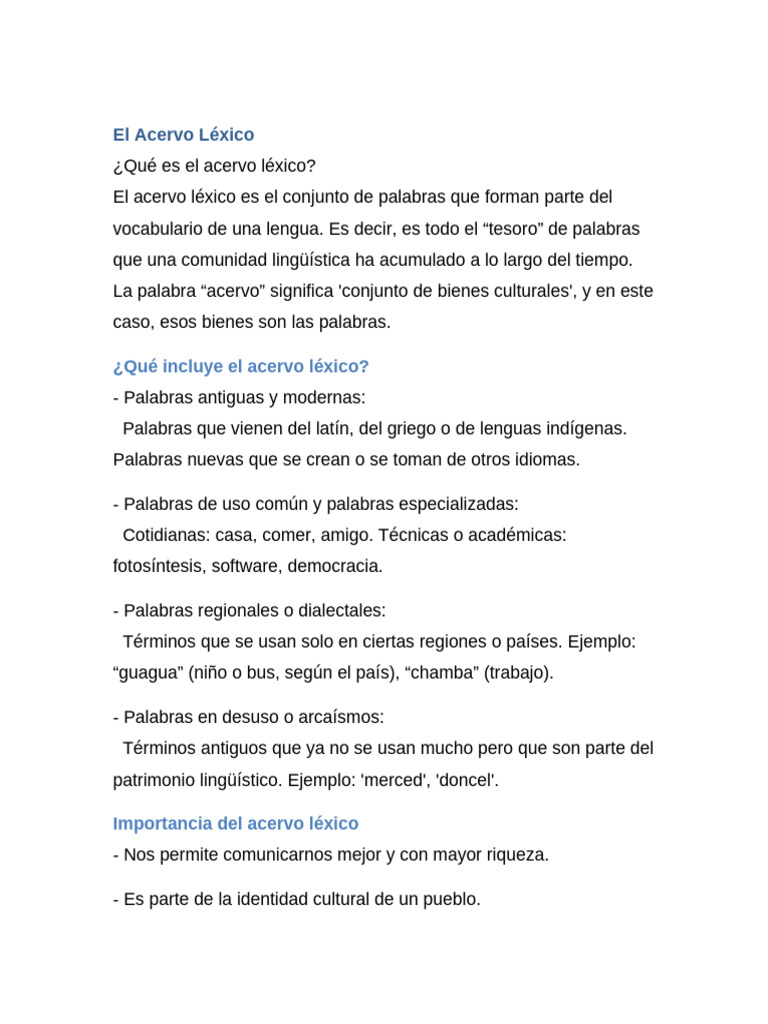 Significado y componentes del acervo léxico | PDF