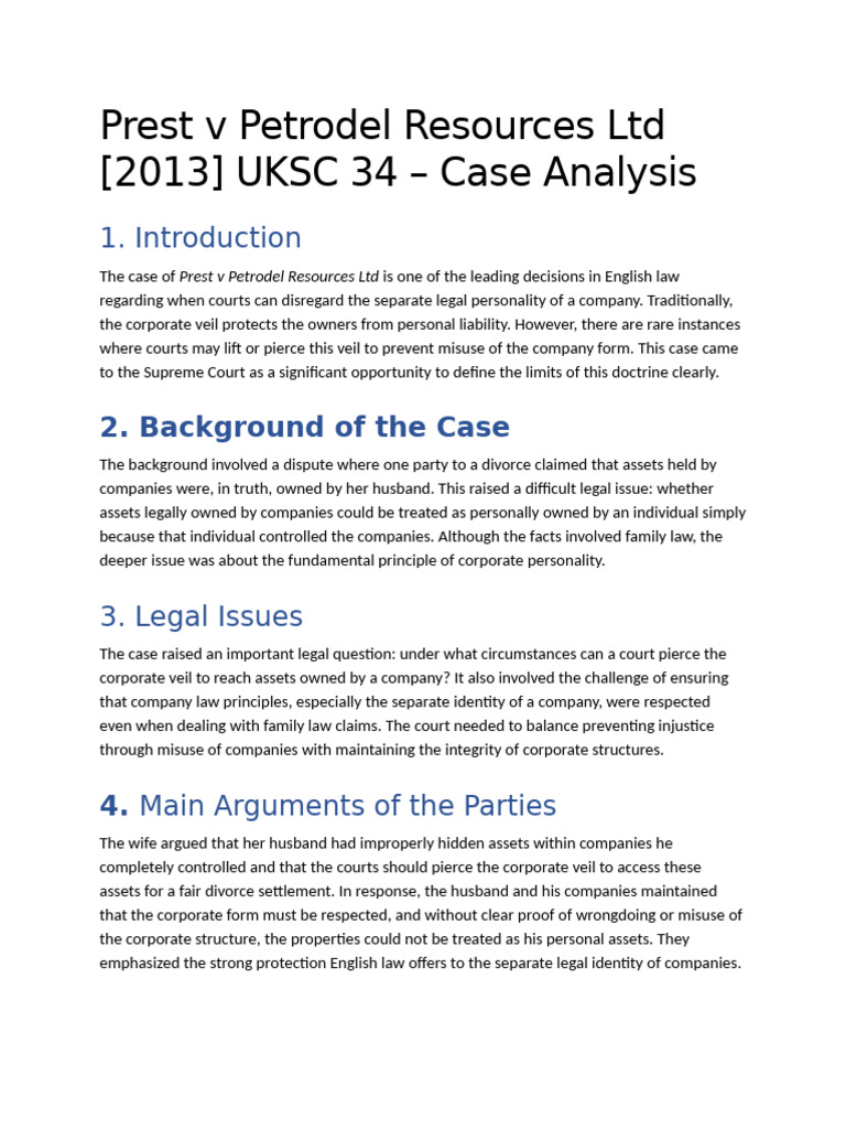 Prest V Petrodel Resources LTD | PDF | Piercing The Corporate Veil ...