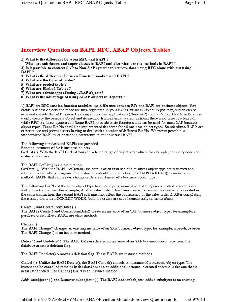 ABAP Interview Question 1 | PDF | Method (Computer Programming) | Class (Computer Programming)