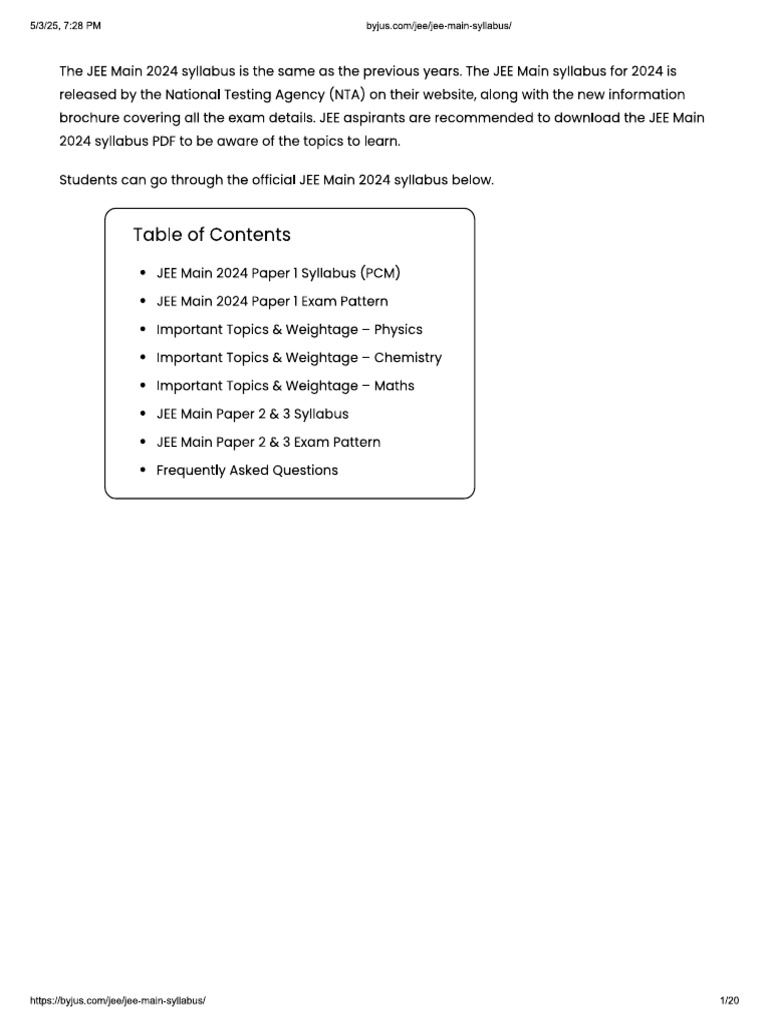 2023 Jee Mains Syllabus | PDF