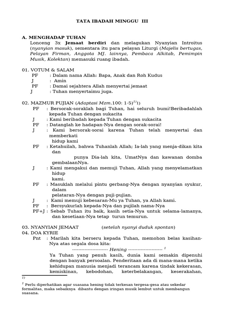 TATA IBADAH MINGGU III. Draft | PDF
