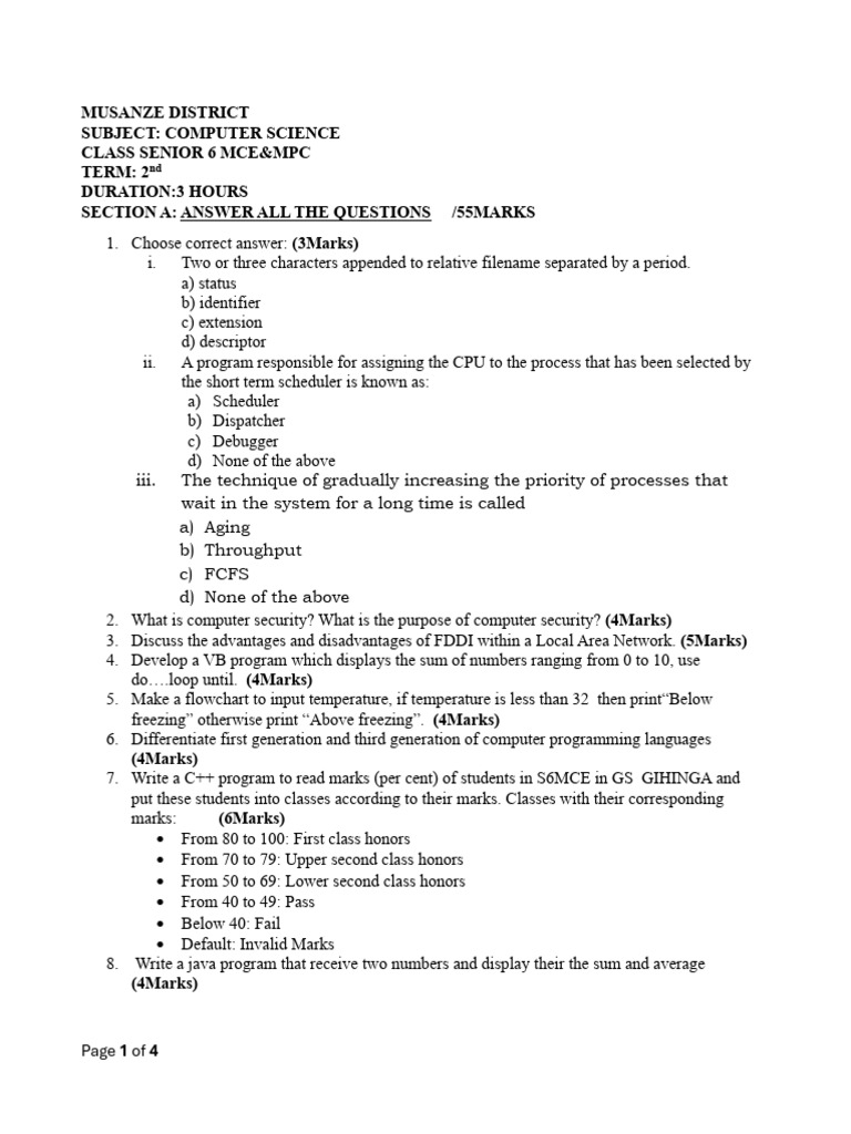 Computer Science Examination S6 | PDF | Computer Science | Computer Architecture