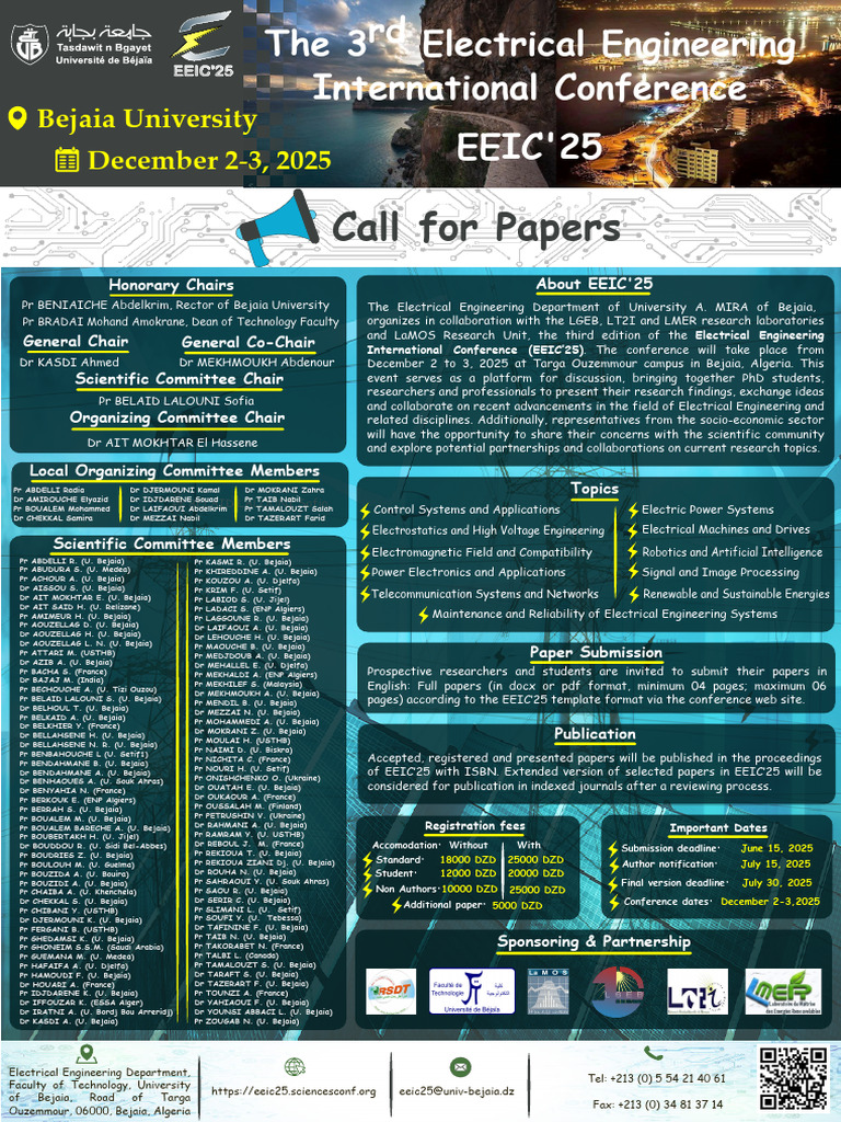 Bejaia-Conference - On - 2-3 December 2025 - CFP - EEIC'25 - Final | PDF | Electricity | Engineering