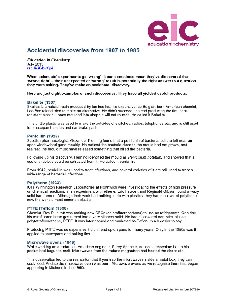 Accidental Discoveries From 1907 To 1985 | PDF | Materials