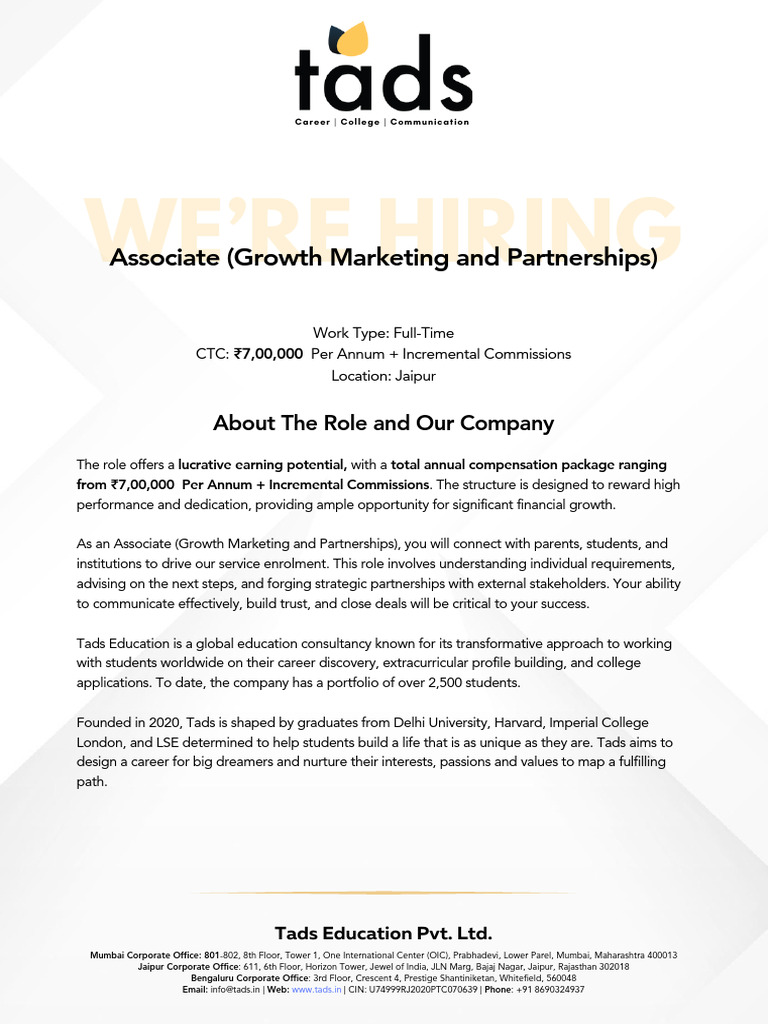 Associate Role at Tads Education | PDF | Social Psychology | Business