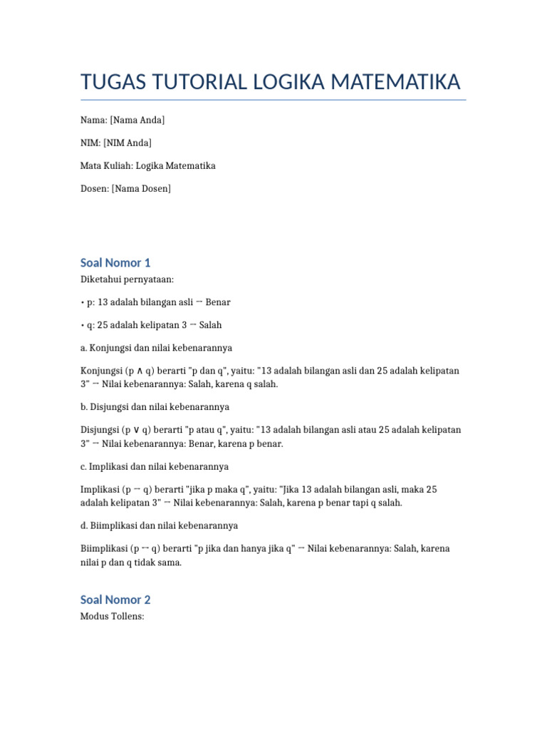 Tugas Tutorial Logika Matematika | PDF