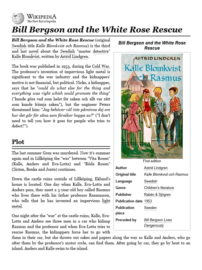 Bill Bergson and The White Rose Rescue | PDF