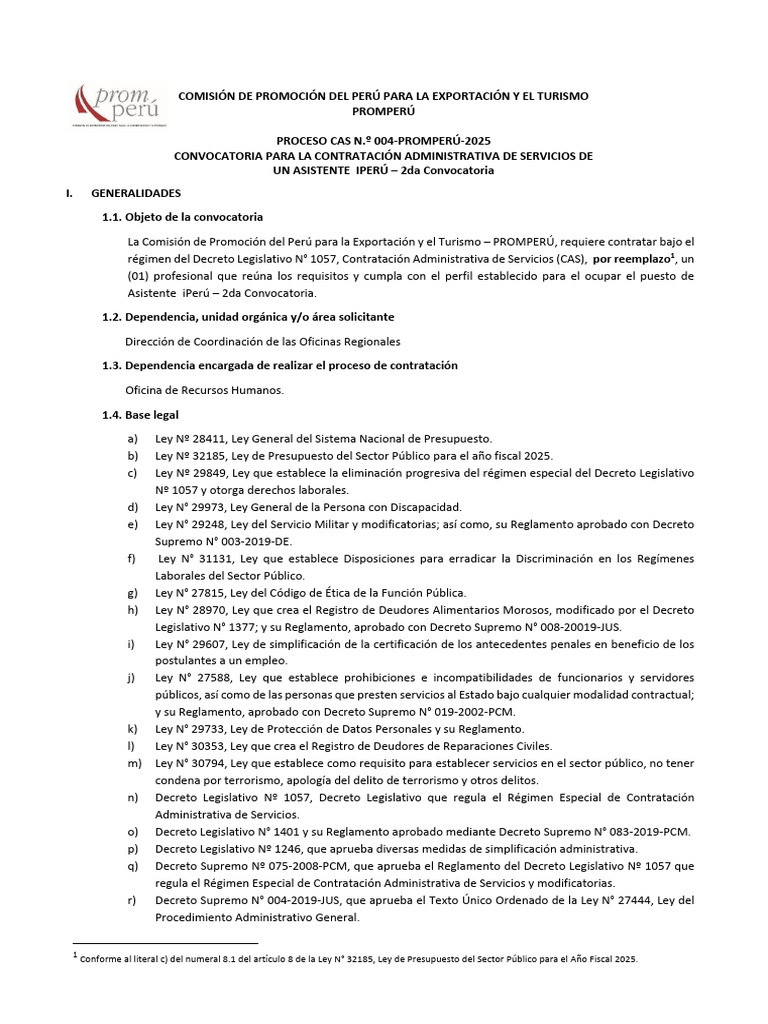 Convocatoria Asistente iPerú en PROMPERÚ | PDF | Turismo | Perú