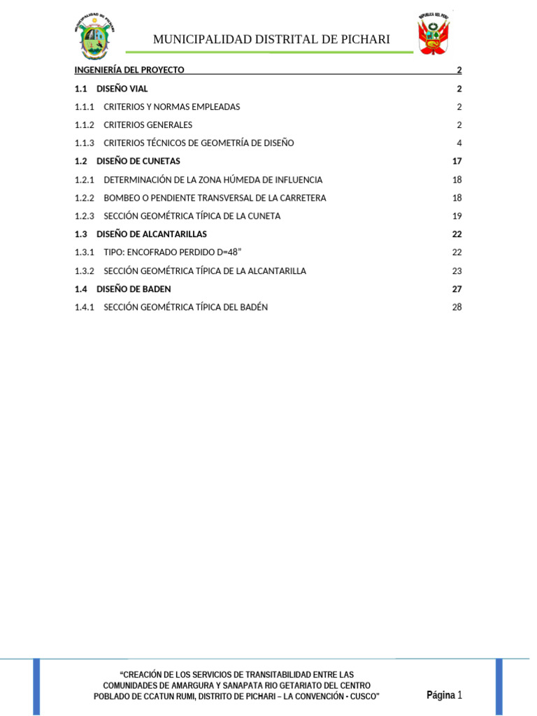 Ingenieria Del Proyecto Pichar Dic2020i | PDF | La carretera | Erosión