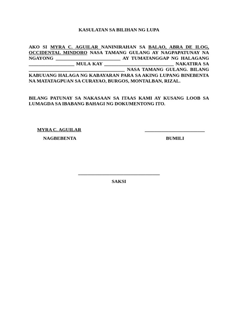 Kasulatan Sa Bilihan NG Lupa | PDF
