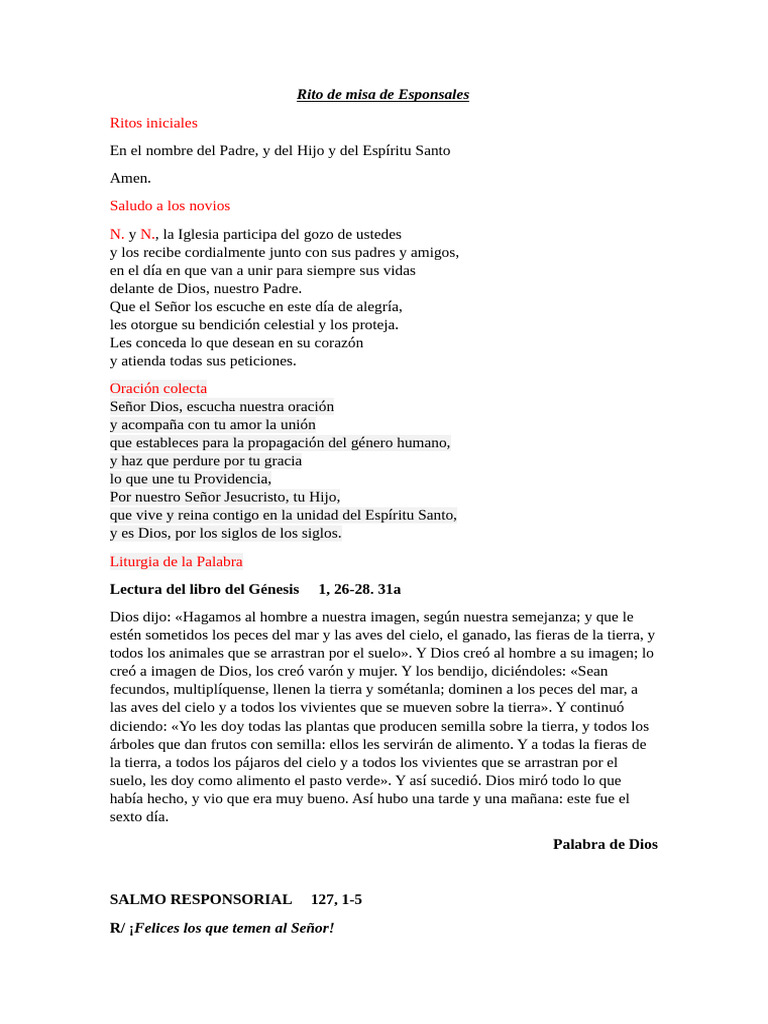 Rito de Misa de Esponsales | PDF | Oración | Bendición