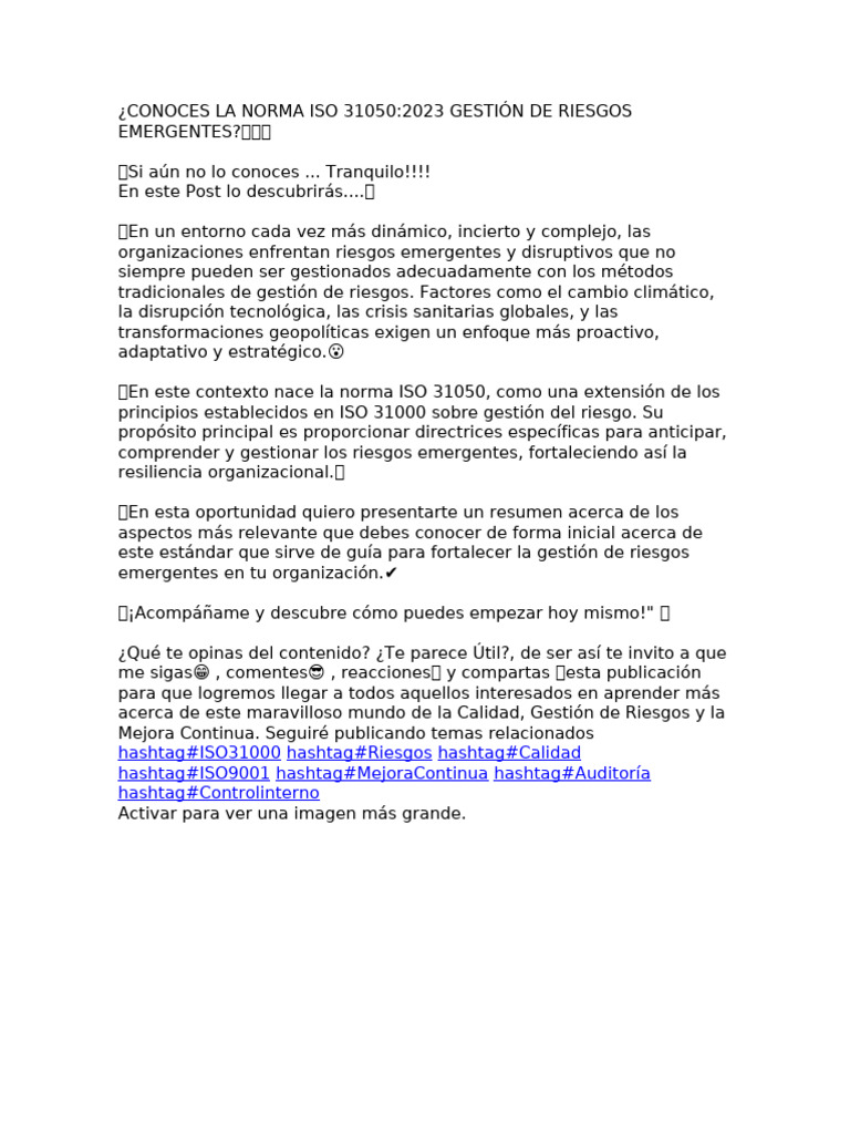 Conoces La Norma Iso 31050 | PDF