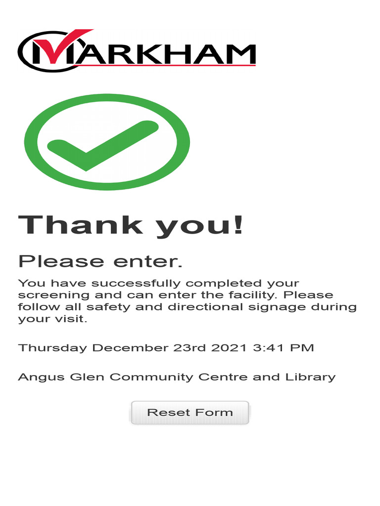 Markham Screening Form - ESolutions | PDF