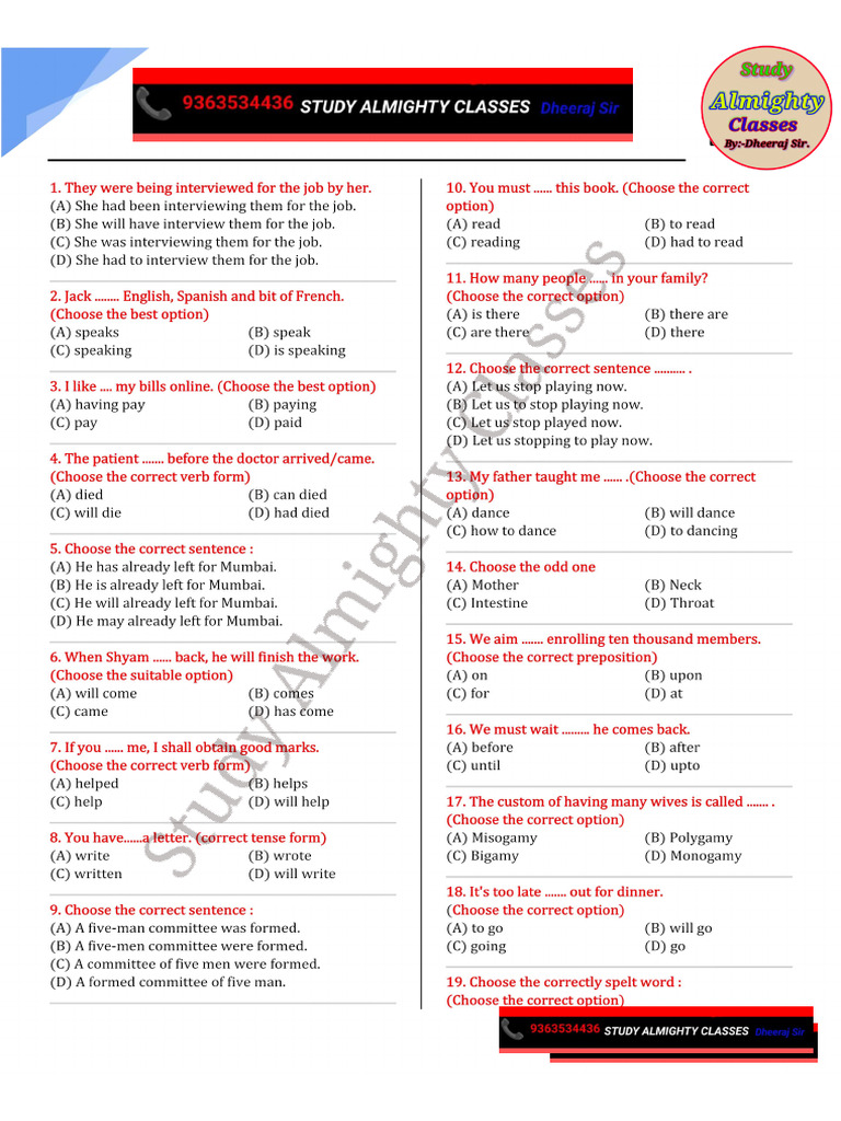 12th English Guess Study Almighty Classes | PDF