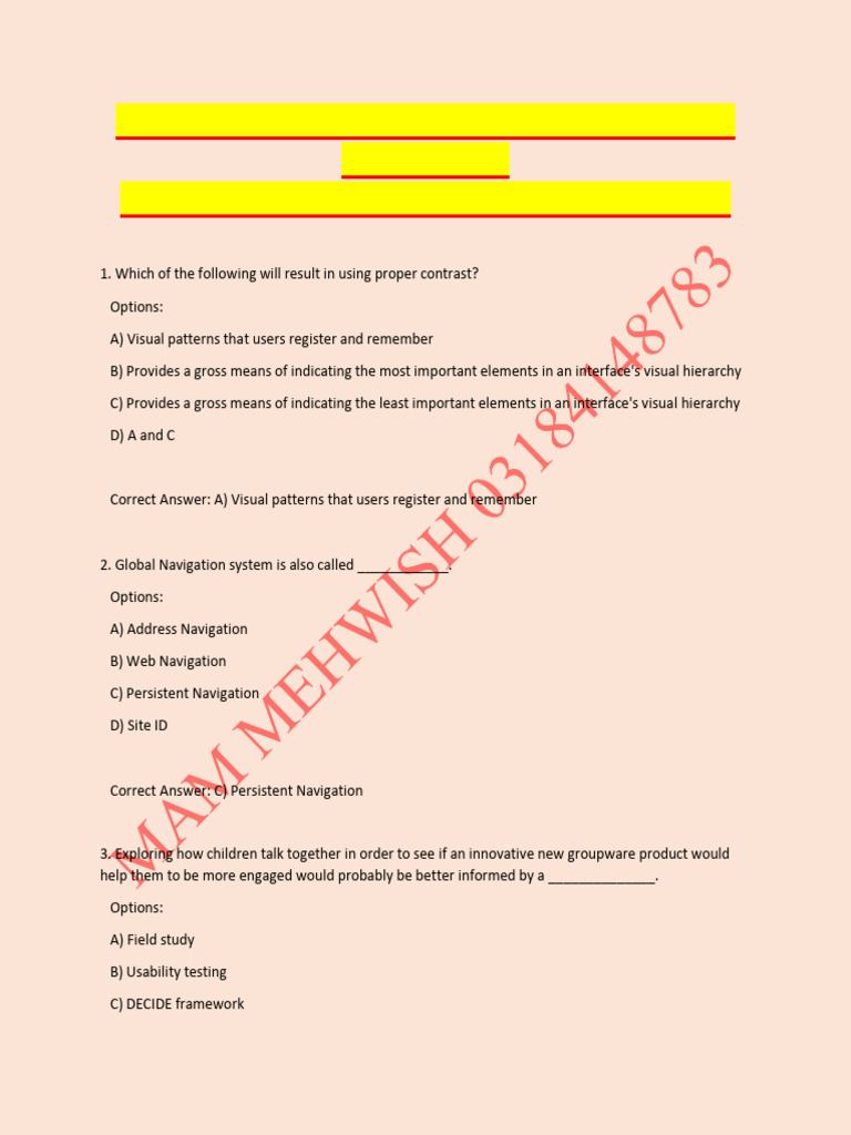 CS408 Quiz 4 Finals 23-01-2024 Mam Mehwish | PDF | Usability | Human–Computer Interaction