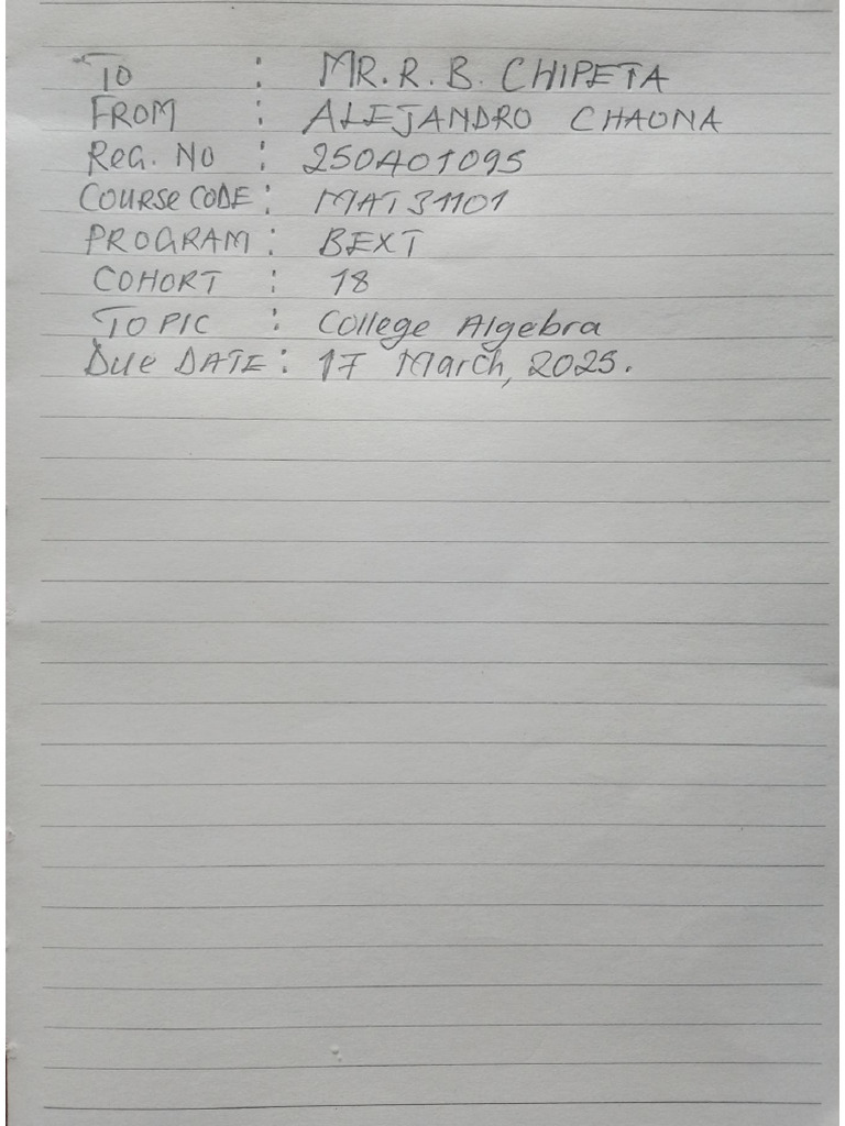 Algebra Assignment One | PDF