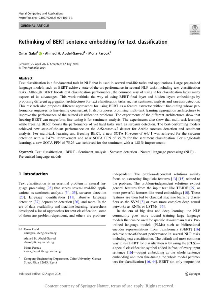 9.rethinking of BERT Sentence Embedding For Text Cla | PDF | Cognitive ...