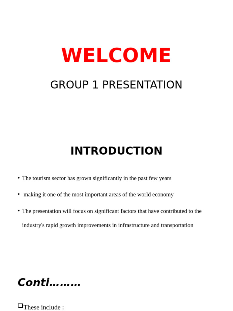 Group 1 Presentation | PDF | Tourism | Infrastructure