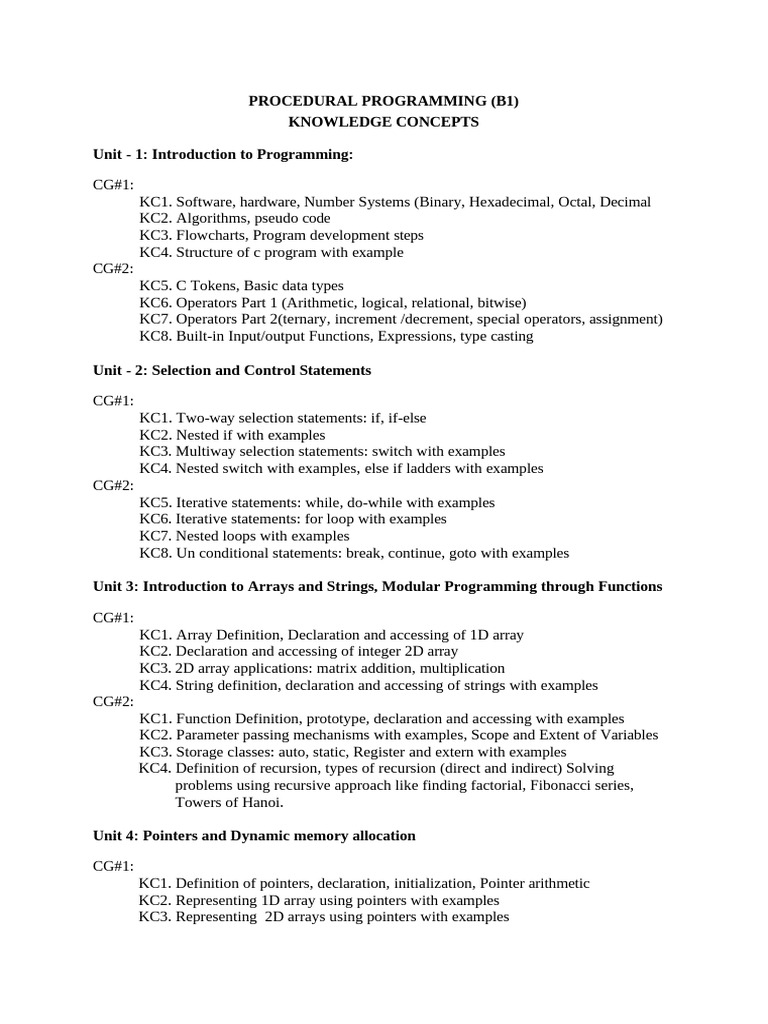 Procedural Programming Knowledge Concepts | PDF | Pointer (Computer ...