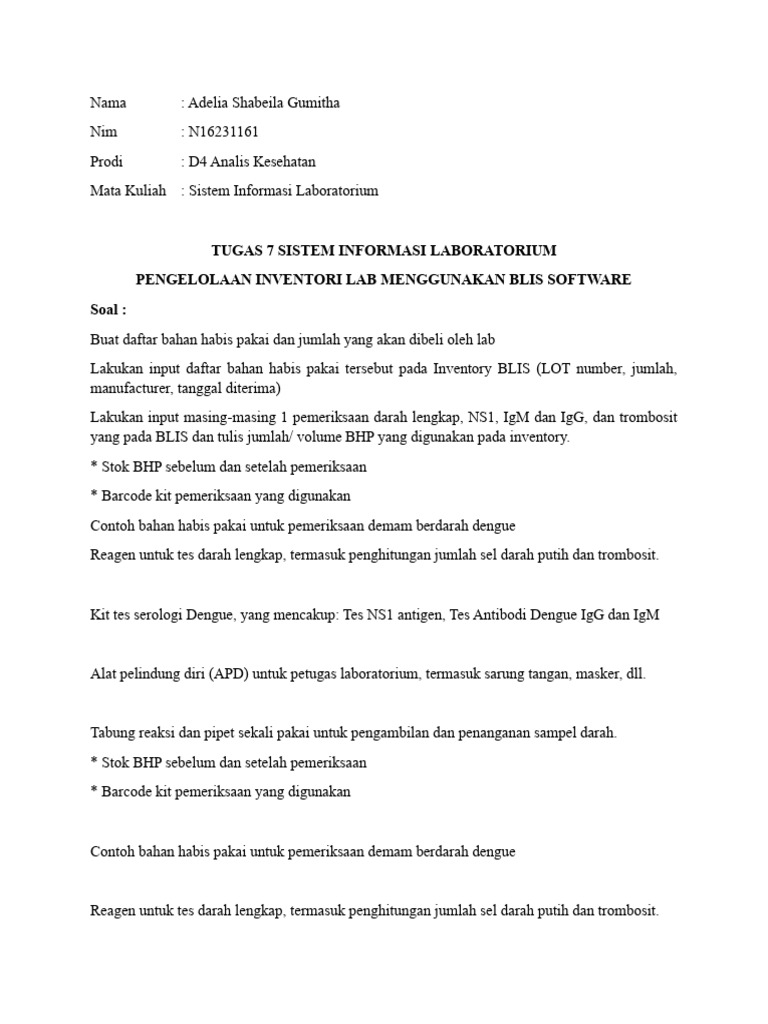 Tugas Sislab Pengelolaan Inventori Lab_Adelia Shabeila Gumitha_N16231161_D4 Analis Kesehatan ...