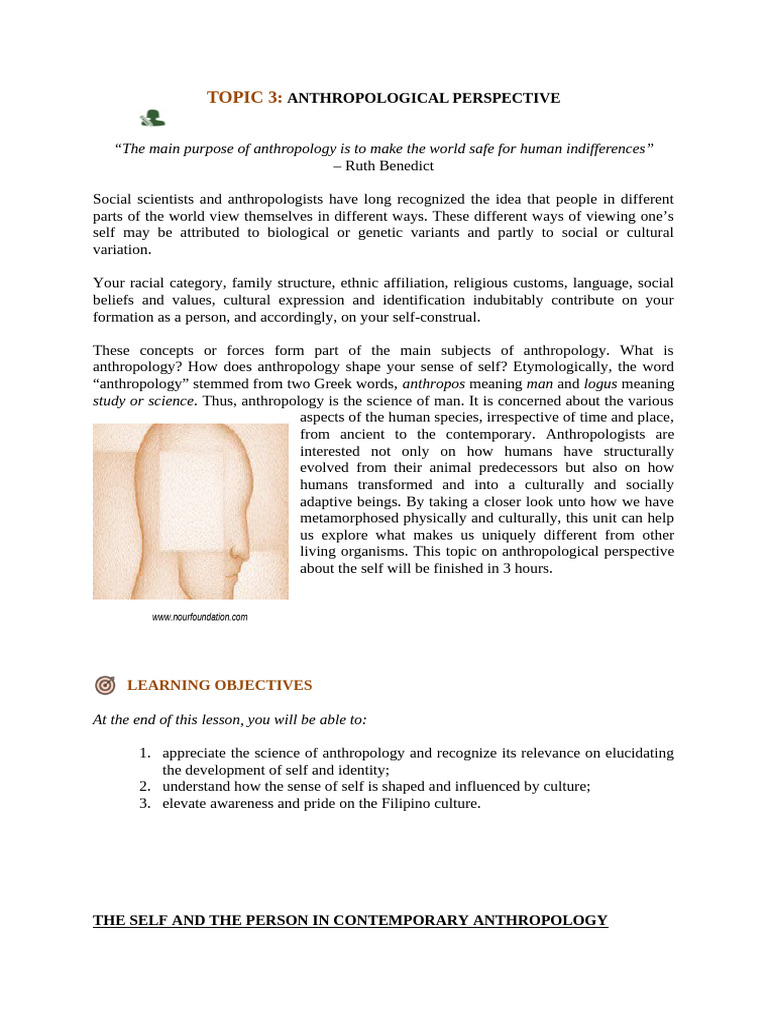 Understanding Self Through Anthropology | PDF | Anthropology | Self