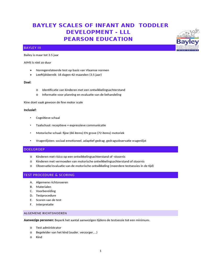 Bayley Scales of Infant and Toddler Development | PDF
