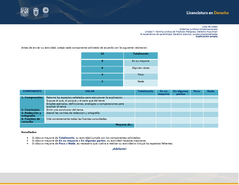 Cotejo Explicapropia U7a1 | PDF