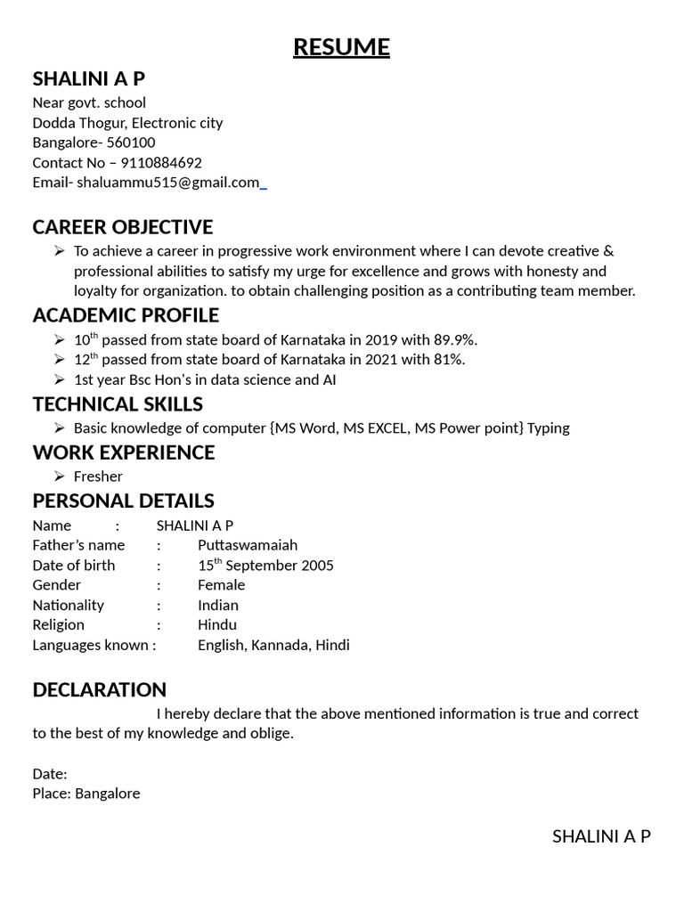 Resume Shalini | PDF