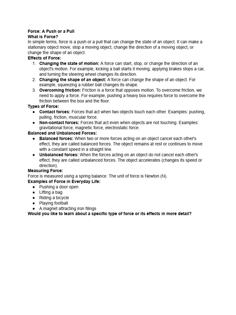Class 6th Physics Force Chapter Explanation | PDF