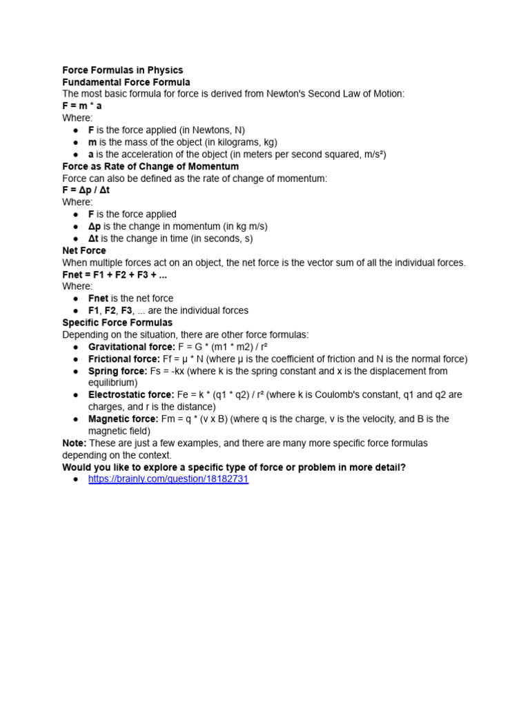 In Physics Force Formulas | PDF