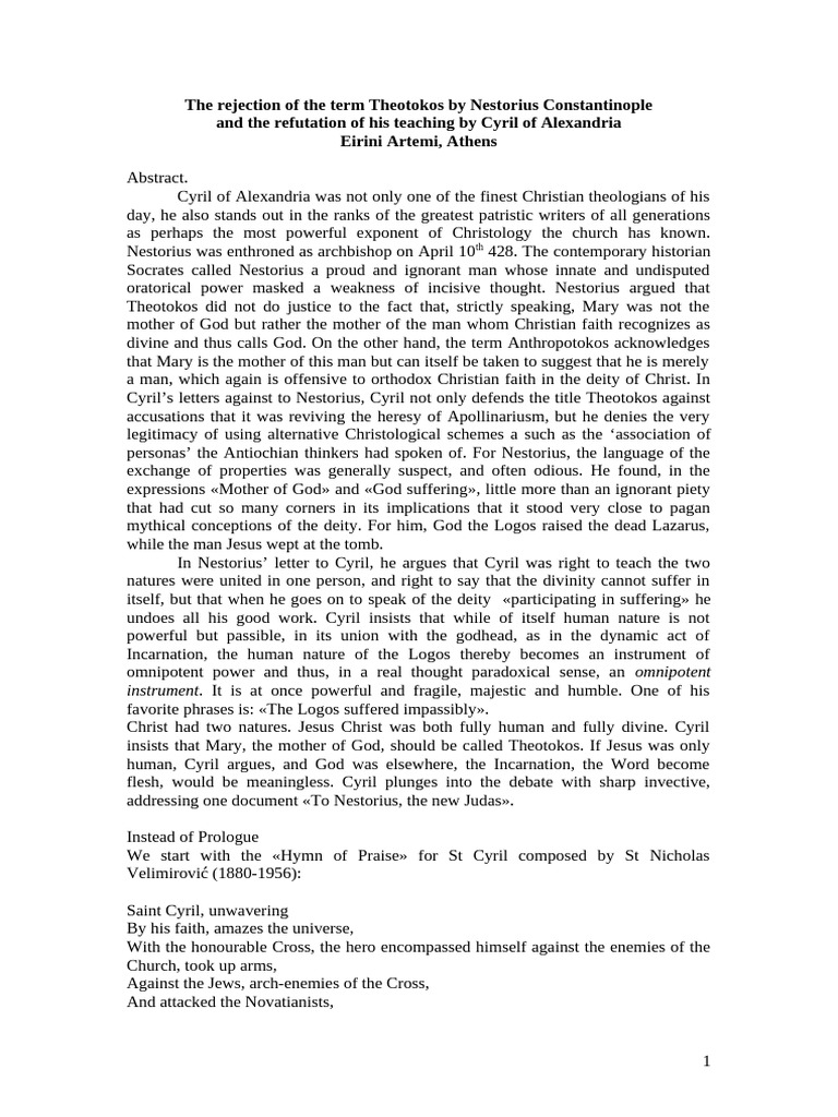 Cyril vs. Nestorius: The Theotokos Debate | PDF | Incarnation ...