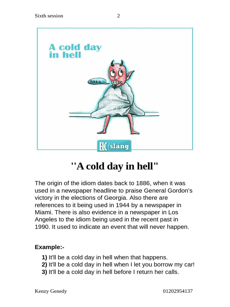 A Cold Day in Hell Sixth Session at Level 2 - 011158 | PDF