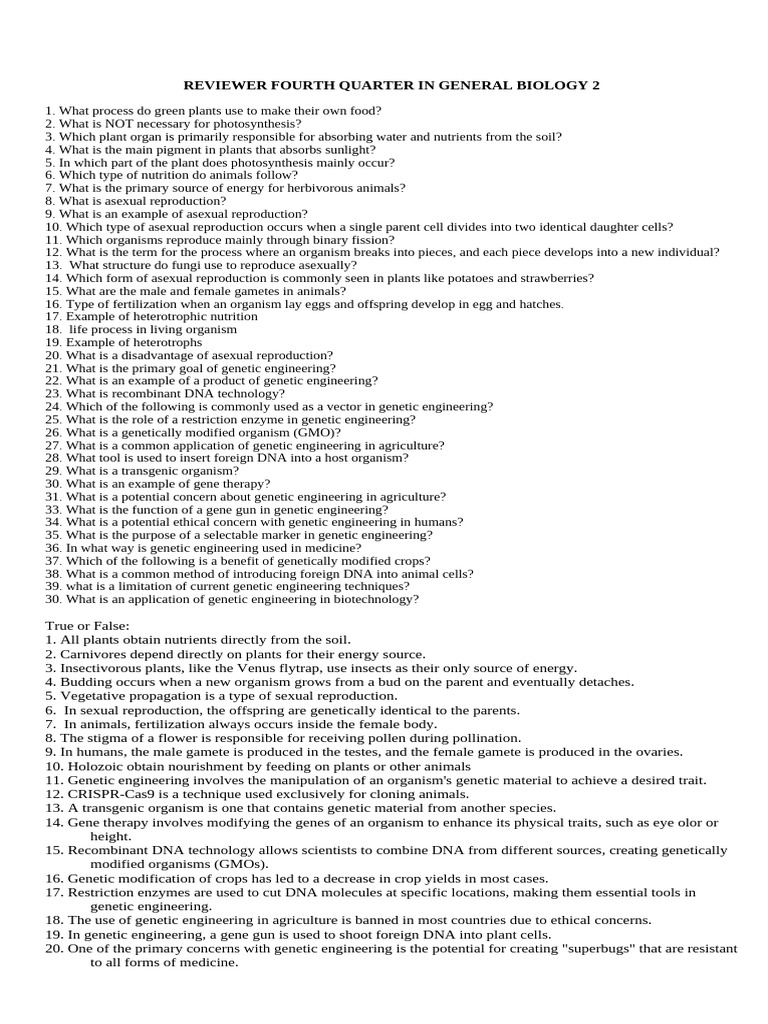 REVIEWER GEN BIO2 4th Q FINAL EXAM | PDF | Genetic Engineering | Sexual ...