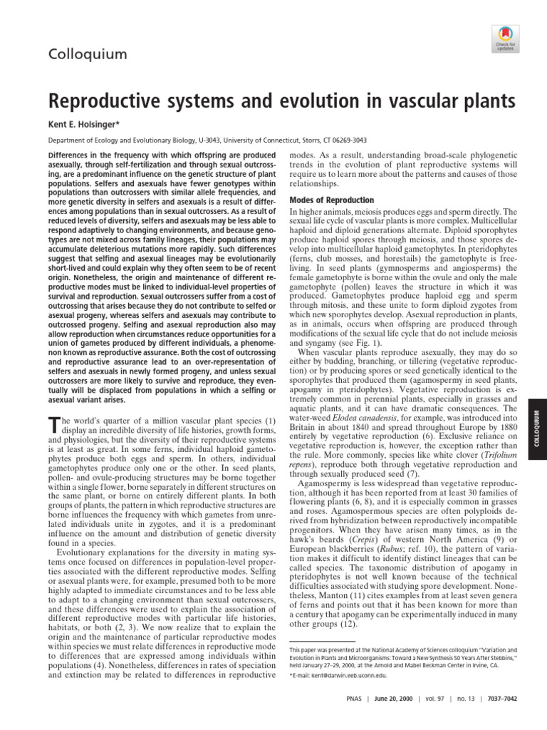 Evolution of Plant Reproductive Systems | PDF | Sexual Reproduction ...