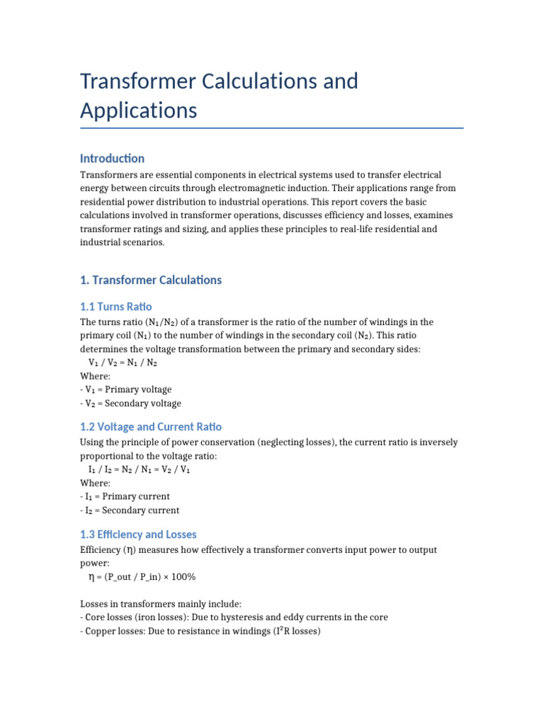 Transformer Calculations and Applications Report | PDF | Transformer | Inductor