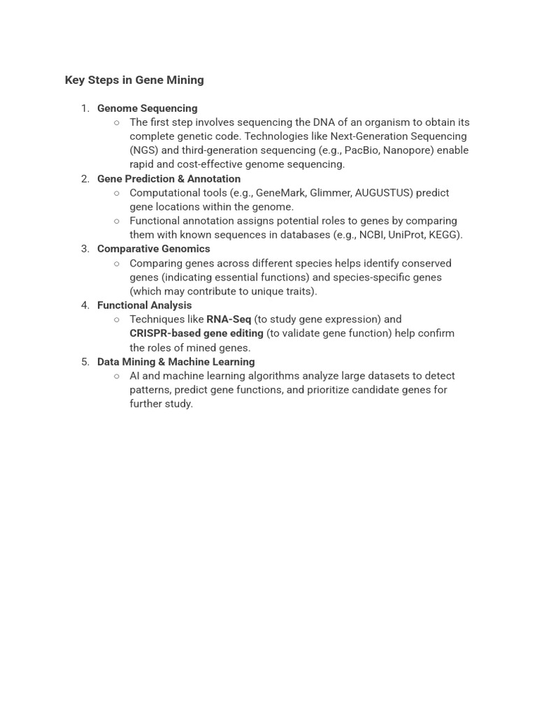 Key Steps in Gene Mining | PDF