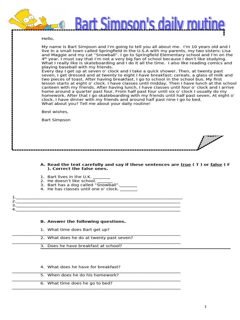 Bart Simpsons Daily Routine | PDF | Bart Simpson | Lisa Simpson