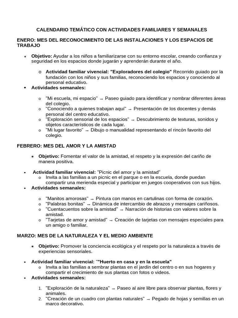 Calendario Temático Familiar Anual | PDF | Amistad | Villancicos