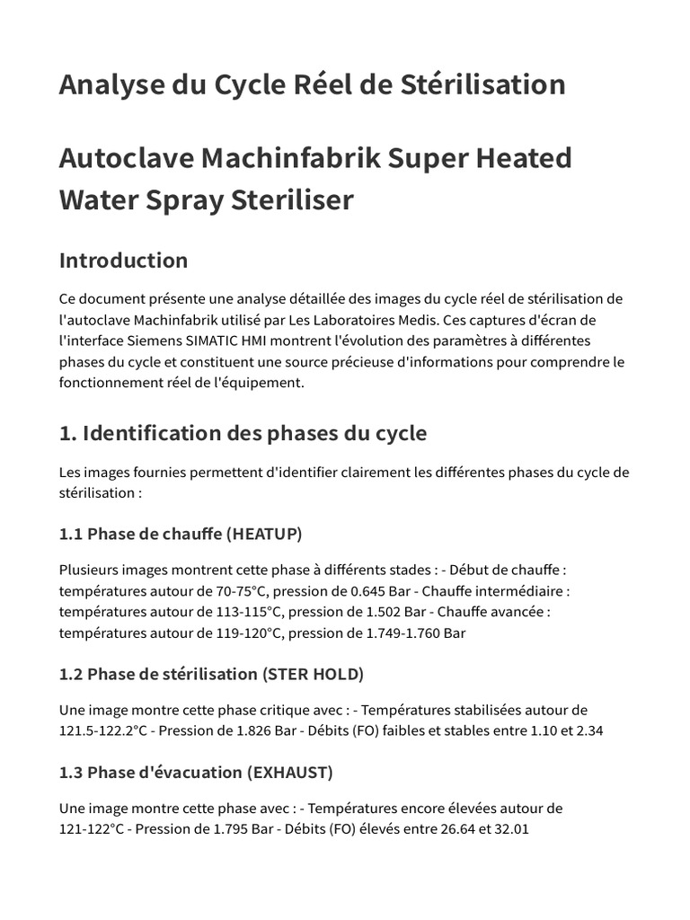 Analyse du Cycle de Stérilisation Autoclave | PDF