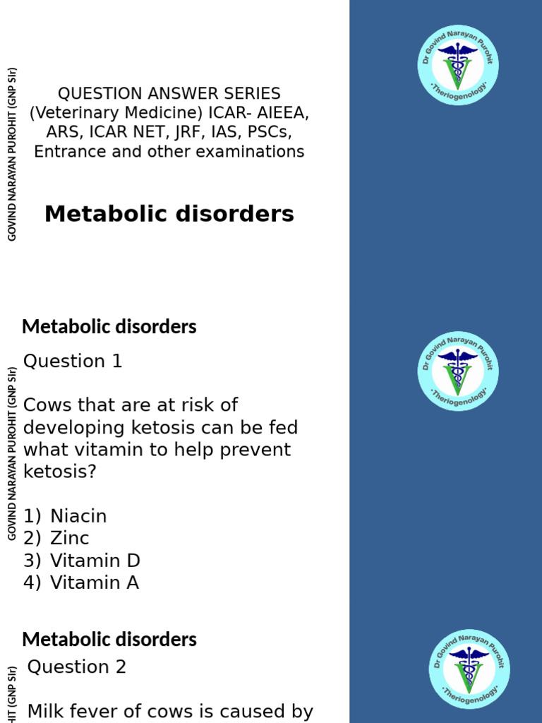 MCQs Metabolic disorders | PDF | Ketosis | Metabolism