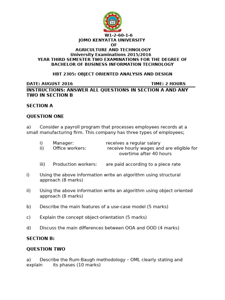 HBT 2305 Object Oriented Analyis and Design | PDF | Software Quality ...
