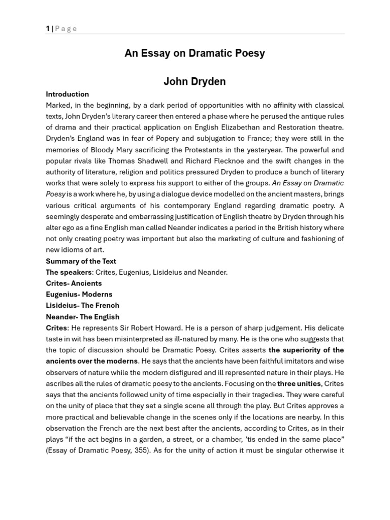 An Essay On Dramatic Poesy | PDF | Tragedy | Ben Jonson