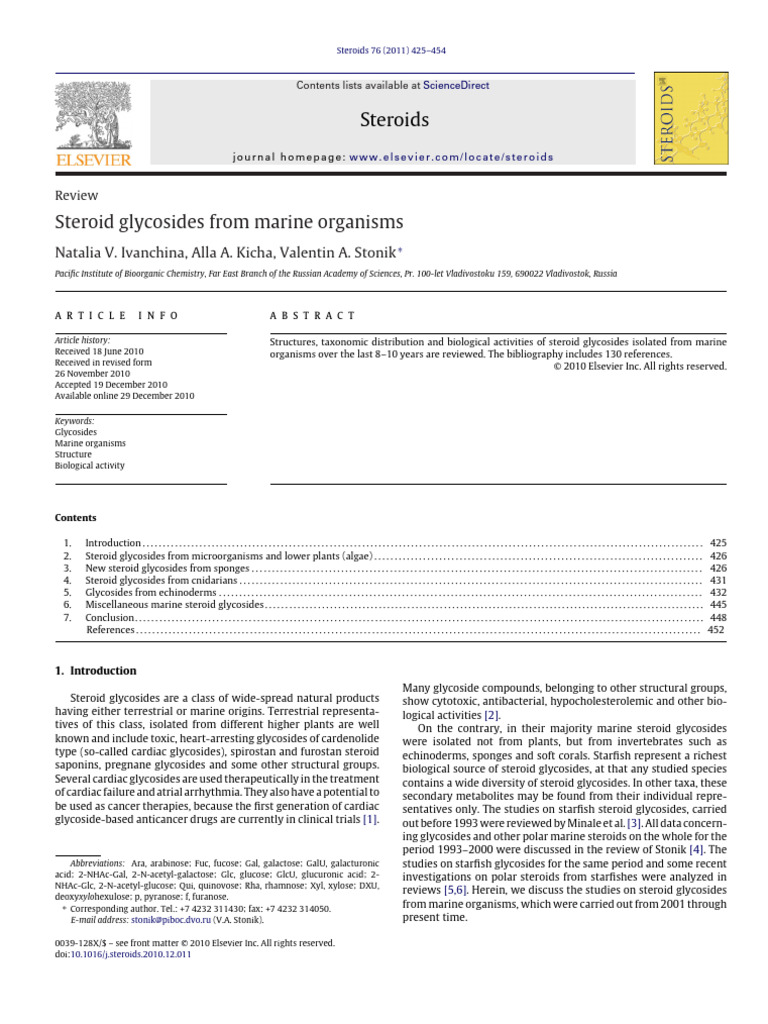 Steroid Glycosides From Marine Organisms: Steroids | PDF