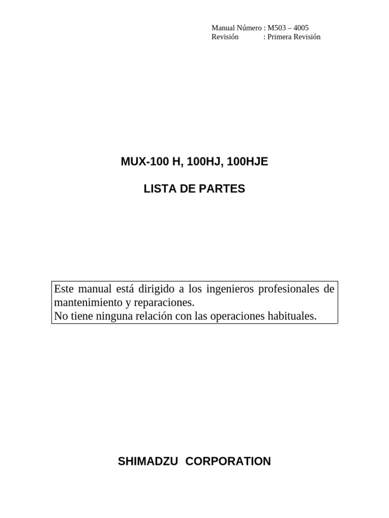 Lista de Partes MUX-100 H y Variantes | PDF | Bienes manufacturados