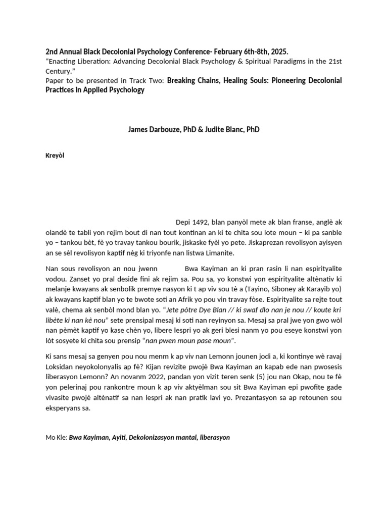 Abstract-Reactivate "Bwa Kayiman" As A Spiritual Paradigm For ...