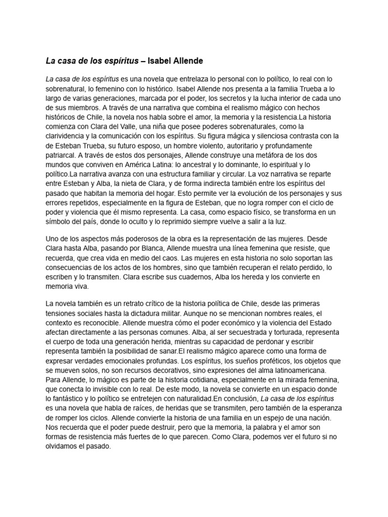 La Casa de Los Espiritus - Jadiel Espinal | PDF